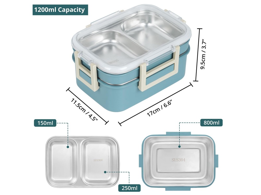 AJ O-Bento, Outdoor & Work Lunch Box, Stainless Steel 2-Tier Insulated ...