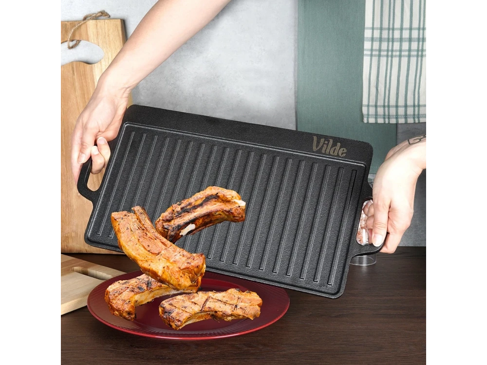 Vilde Premium Cast Iron Grill Plate 45x25cm, Πλάκα Ψησίματος Διπλής ...